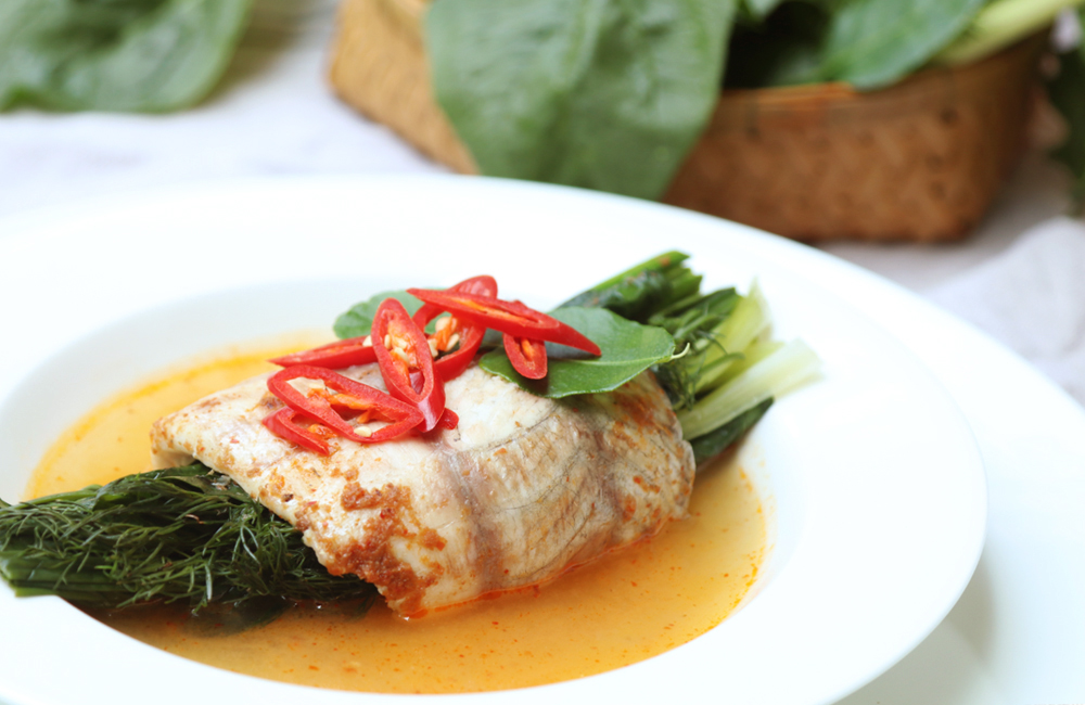 Salad Rolled Fish in Herbal Coconut Broth (ปลาม้วนสลัดในซุปมะพร้าวสมุนไพร)