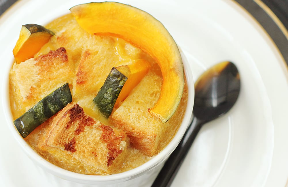 Thai Styled Pumpkin Bread Pudding (พุดดิ้งขนมปังฟักทองแกงบวด)