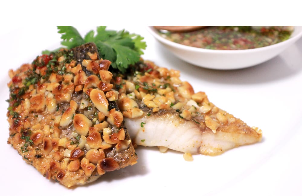Peanut Crusted Sea Bass (ปลากะพงหน้าถั่ว)