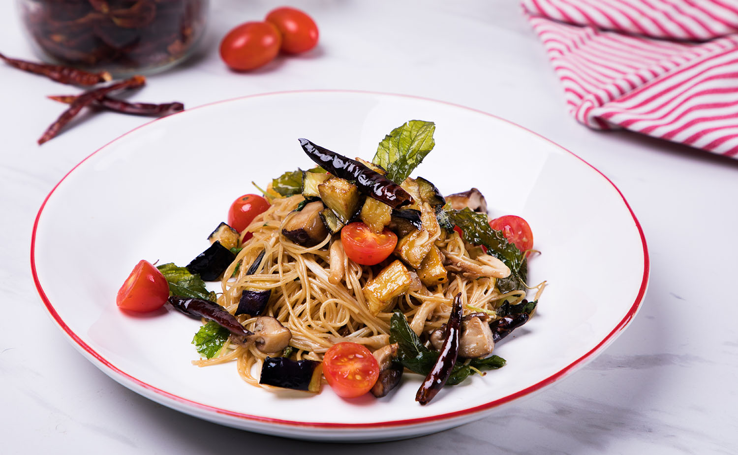 Vegetarian Stir-Fried Pasta with Holy Basil (พาสต้าผัดกะเพรามังสวิรัติ)