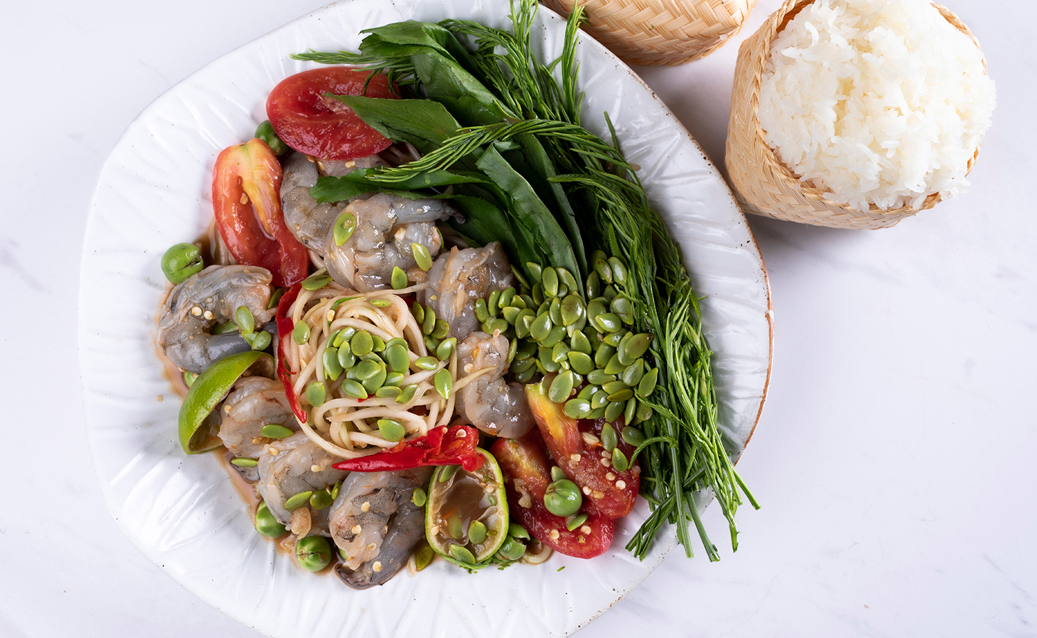 Fermented Anchovy and Prawn Papaya Salad (ตำปลาร้ากุ้งสด)