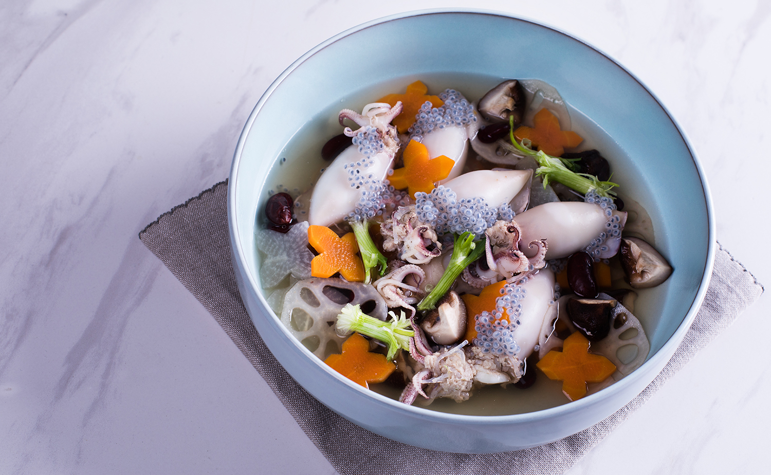 Stuffed Squid Soup with Basil Seed (แกงจืดปลาหมึกยัดไส้เม็ดแมงลัก)