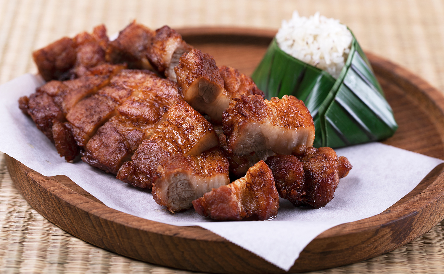 Deep Fried Pork Belly With Coconut And Chia Sticky Rice หมูสามชั้นทอด