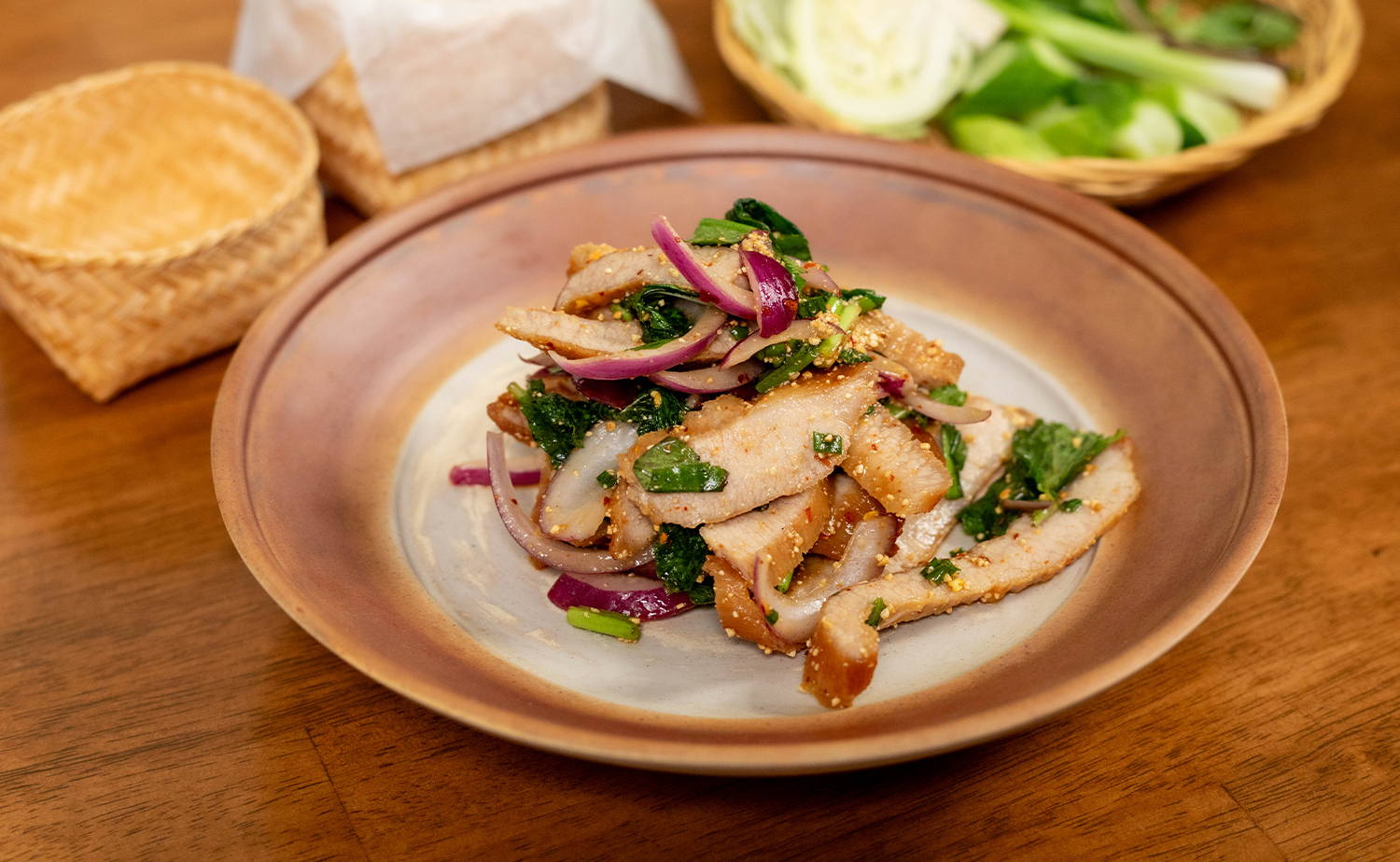 Fried Pork Jowl Num Tok (น้ำตกคอหมูทอด)