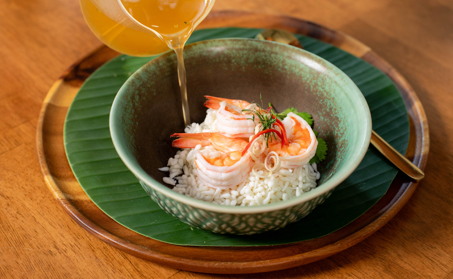Tom Yam Kung with Egg White Rice Shape (ไข่ขาวรูปข้าวต้มยำกุ้ง)