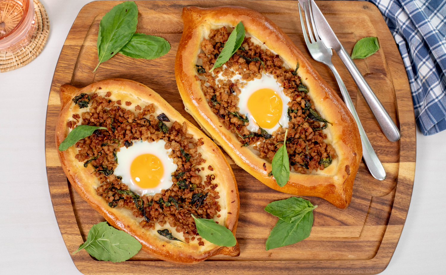 Thai Basil Pork Pide with Fried Egg (ปิเด่ะกะเพราหมูไข่ดาว)